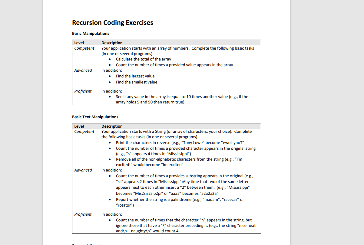 Solved Recursion Coding Exercises Basic Manipulations Level