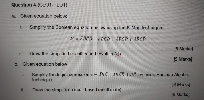 Solved Question 4-(CLO1-PLO1) a. Given equation below: i. | Chegg.com