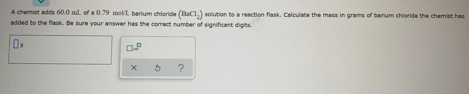 Solved Calculate the volume in milliliters of a 1.23 mol/L | Chegg.com