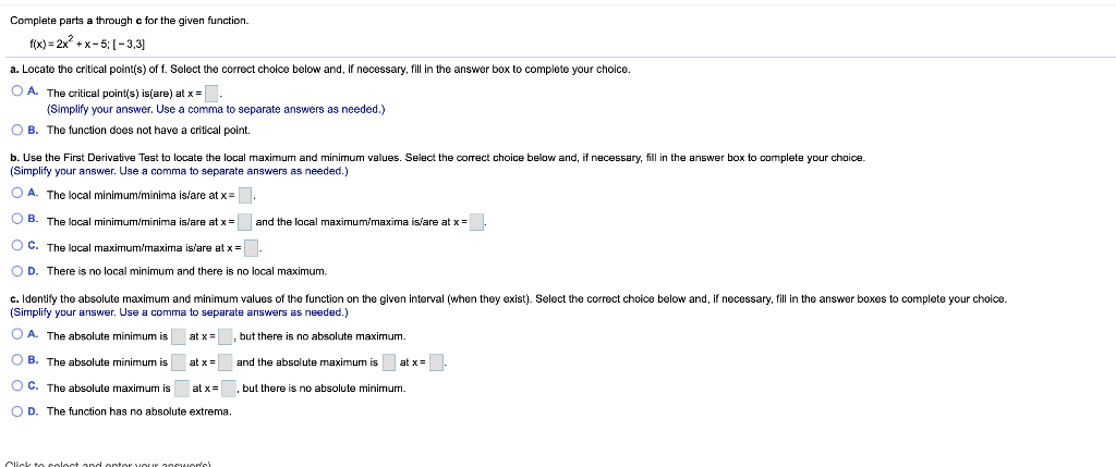 Solved Complete parts a through c for the given function. | Chegg.com