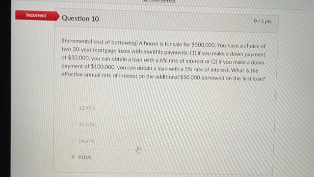 Solved (Incremental cost of borrowing) A house is for sale | Chegg.com