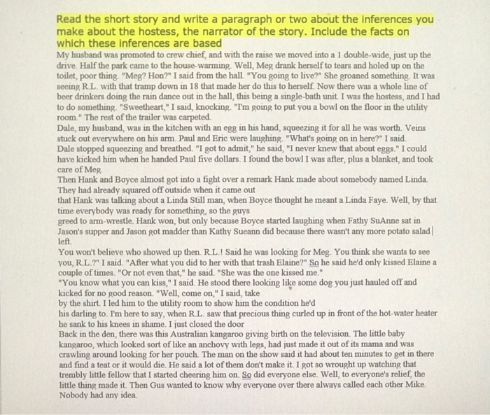 Read the short story and write a paragraph or two | Chegg.com
