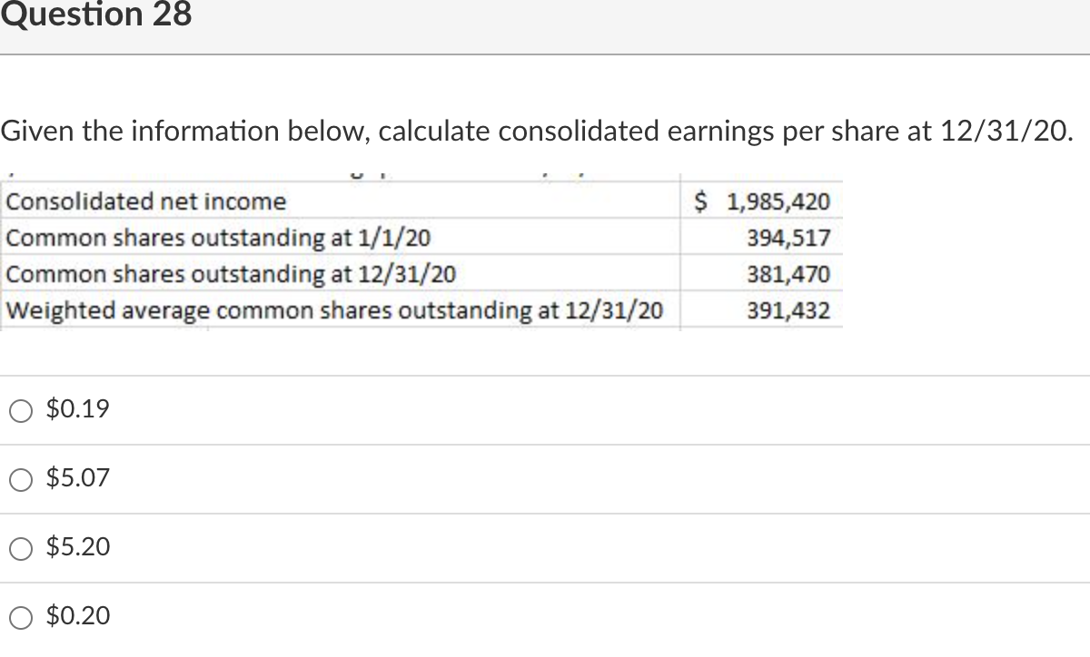 Solved Question 28 Given the information below, calculate | Chegg.com