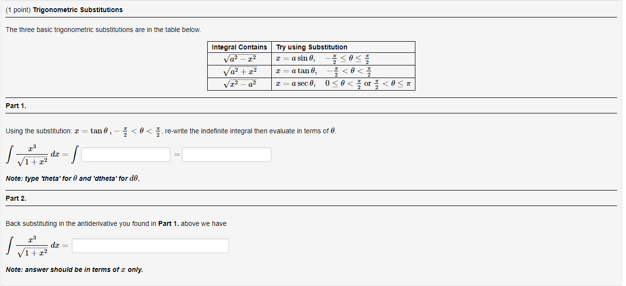 Solved 1 Point Trigonometric Substitutions The Three Basic Chegg