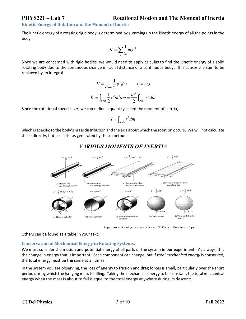 PHSY221 Lab 7 - Rotational Motion and the Moment of | Chegg.com
