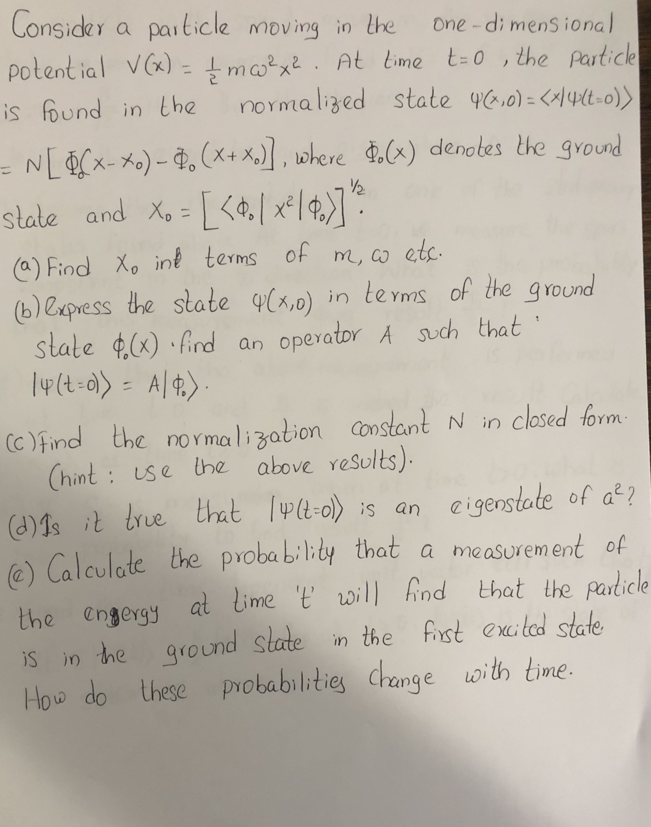Solved Consider a particle moving in the one-dimensional | Chegg.com