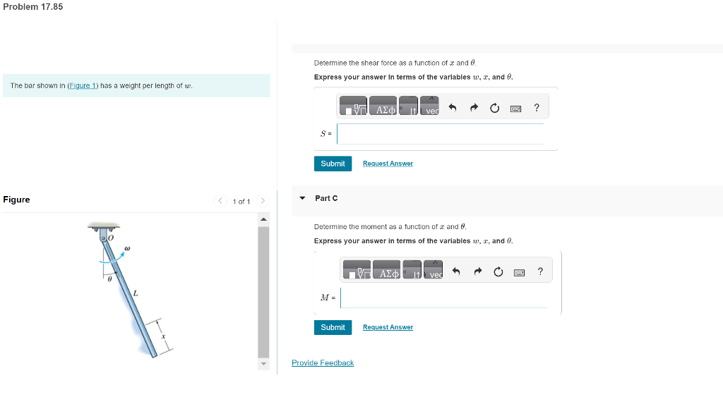 Solved The bar shown in (Elqure 1) has a weight per length | Chegg.com