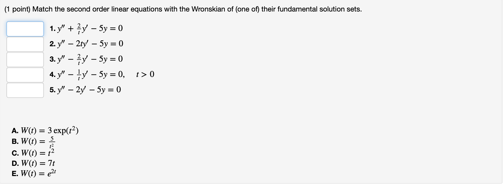 Solved (1 point) Match the second order linear equations | Chegg.com