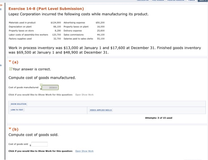 Solved Exercise 14-8 (Part Level Submission) Lopez | Chegg.com