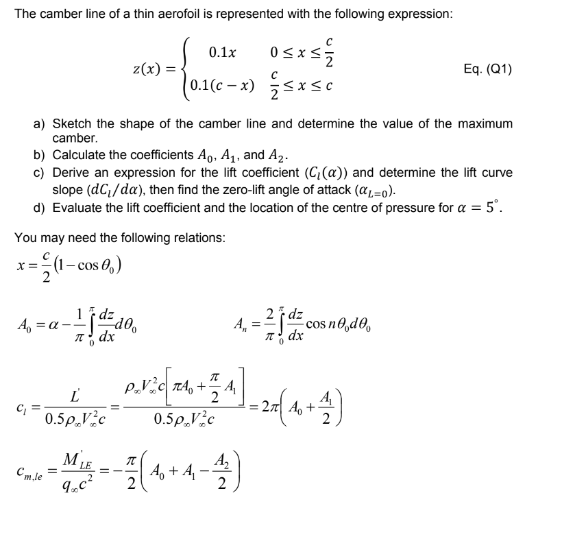 Solved The camber line of a thin aerofoil is represented | Chegg.com