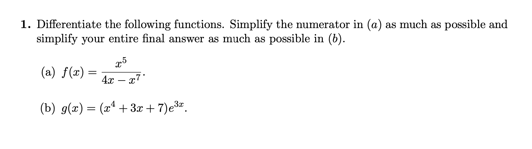Solved 1 Differentiate The Following Functions Simplify 