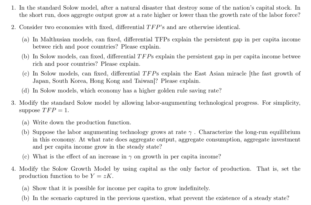 1. In the standard Solow model, after a natural | Chegg.com
