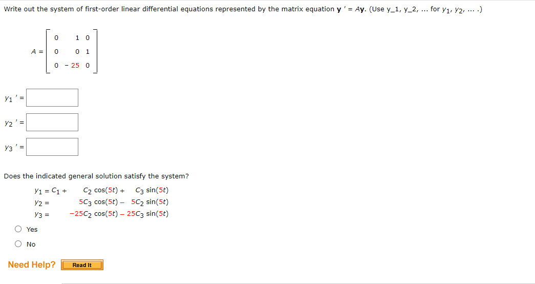 Solved Write out the system of first-order linear | Chegg.com