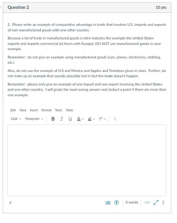 Solved 2. Please write an example of comparative advantage | Chegg.com