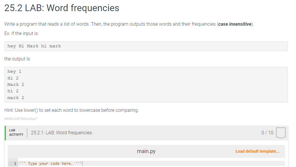 Solved 0/10 Load default template... | Chegg.com
