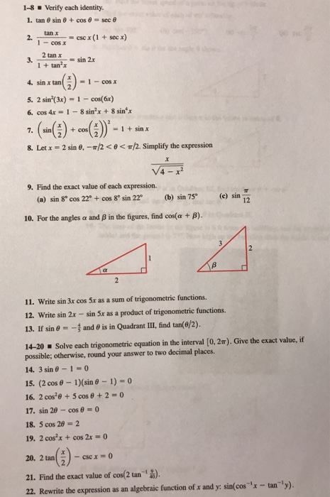 Solved Verify each identity', 1. tan theta sin theta + cos | Chegg.com