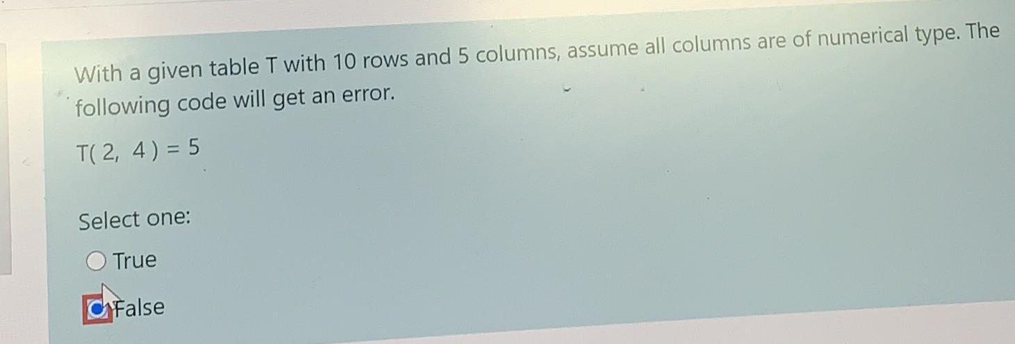 Solved With a given table T with 10 rows and 5 columns, | Chegg.com