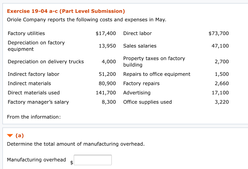 Solved Exercise 19-04 a-c (Part Level Submission) Oriole | Chegg.com