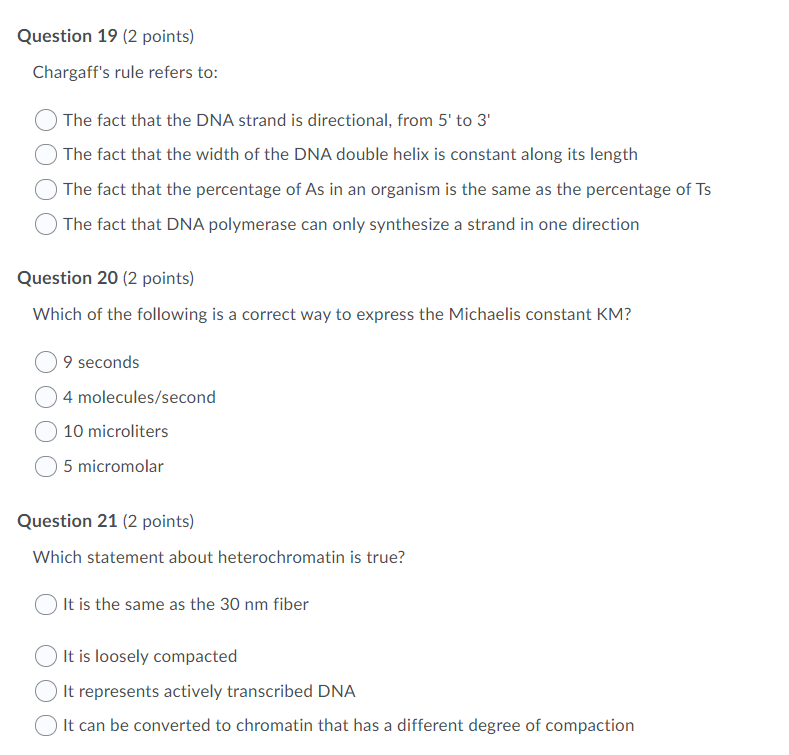 Solved Question 19 (2 points) Chargaff's rule refers to: The | Chegg.com