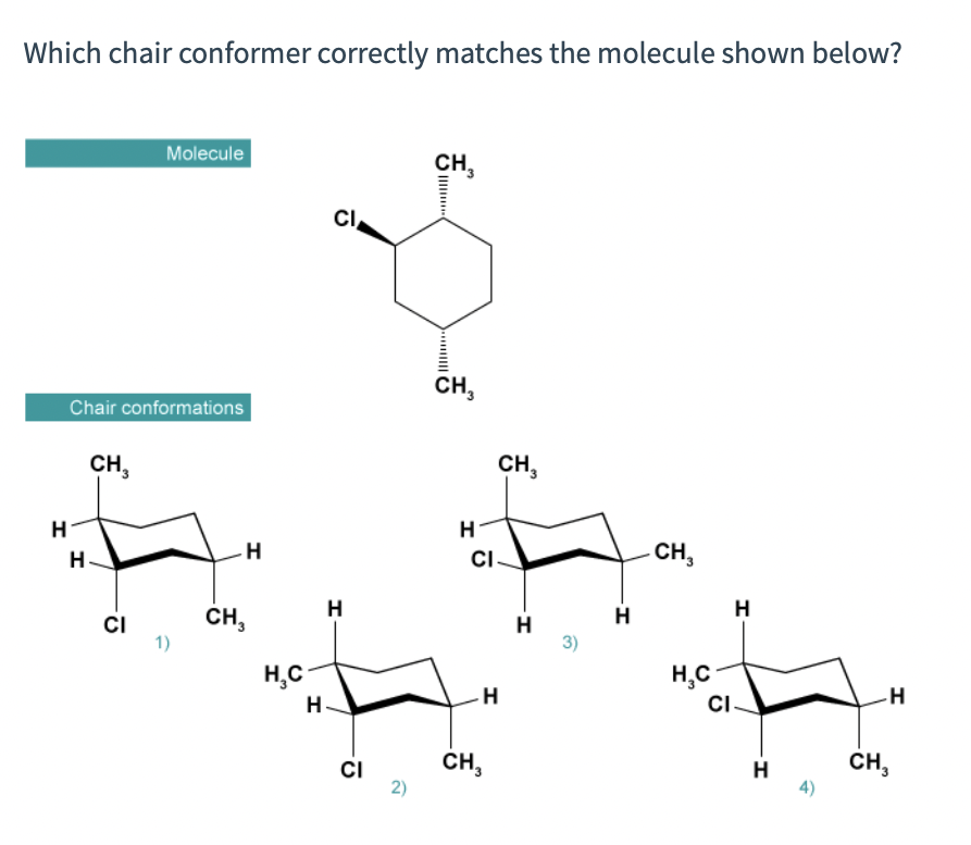 Solved Which chair conformer correctly matches the molecule | Chegg.com