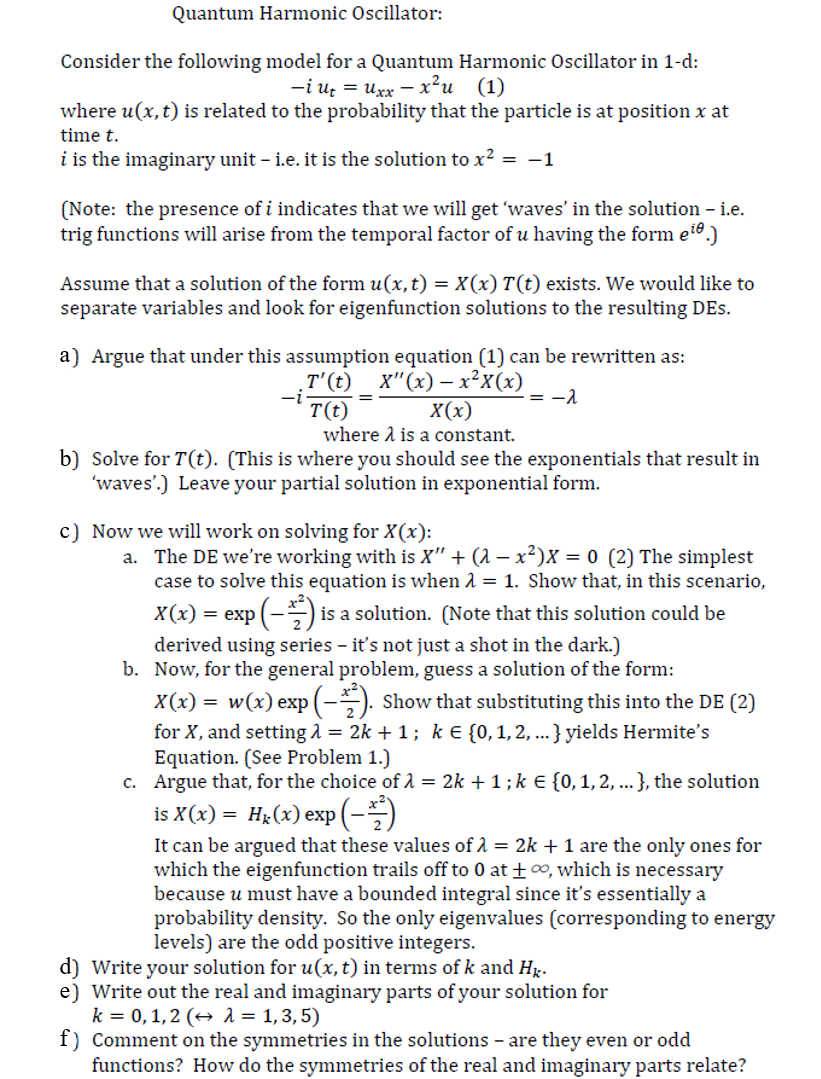 Solved Quantum Harmonic Oscillator: Consider the following | Chegg.com