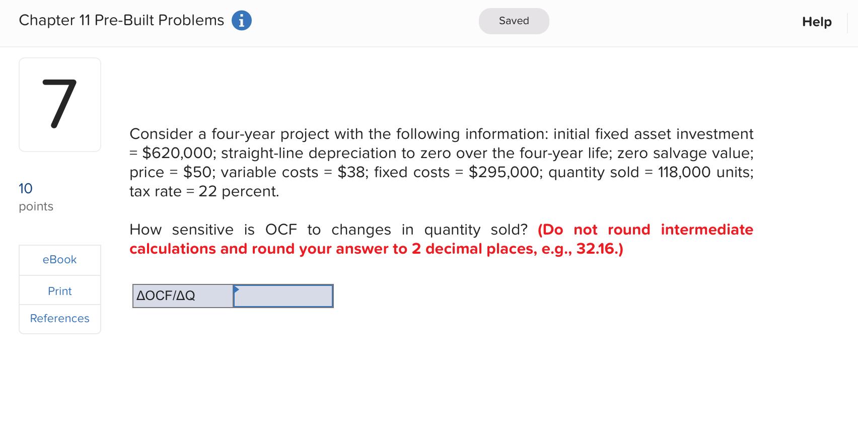 Solved Chapter 11 Pre-Built Problems i Saved Help 7 Consider | Chegg.com