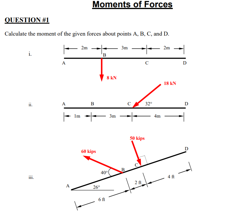 Solved Moments of Forces QUESTION #1 Calculate the moment of | Chegg.com