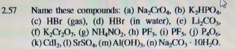Solved a 2.57 Name these compounds: (a) Na CrO4, (b) K HPO4, | Chegg.com