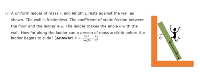 Solved 13. A uniform ladder of mass m and length L rests | Chegg.com