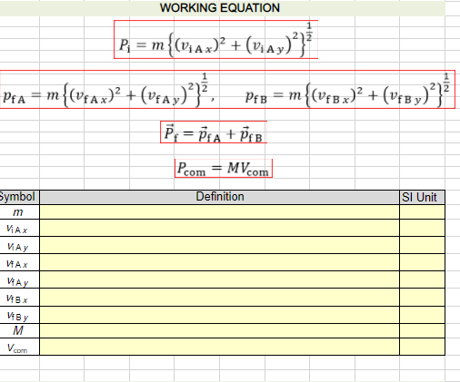 Solved WORKING EQUATION PfA= m Pa = m{Wax) + (v: ay)?}} | Chegg.com