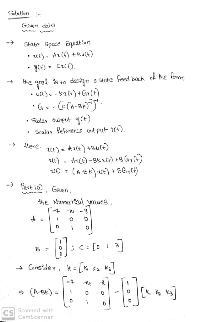 Problem 4 3 Consider The State Space Equation In