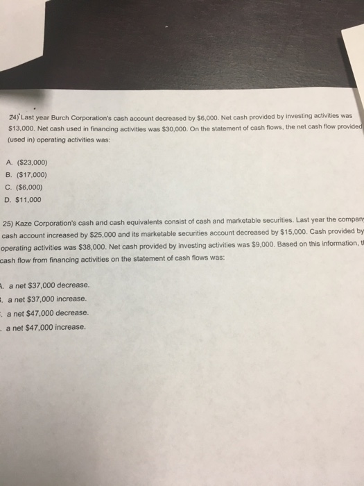 Solved 20) When computing the net cash provided by operating | Chegg.com