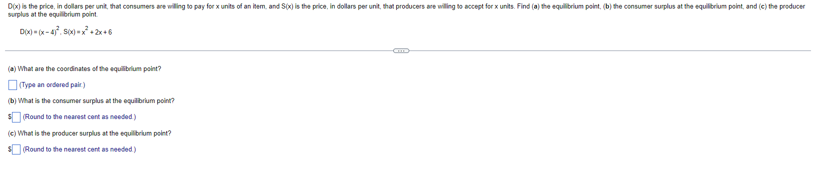 Solved surplus at the equilibrium point. | Chegg.com