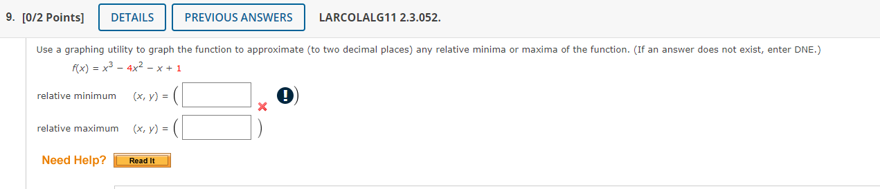f(x)=x3−4x2−x+1 relative minimum (x,y)=( ( ) ) | Chegg.com