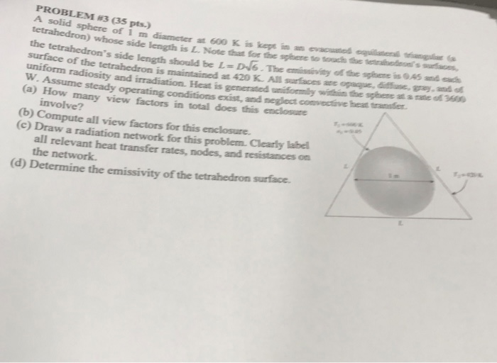 Solved PROBLEM #3 (35 pts.) A solid sphere of i m diameter | Chegg.com