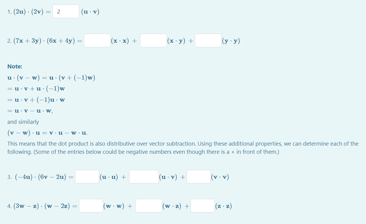 Solved 1. (2u)⋅(2v)=(u⋅v) 2. | Chegg.com