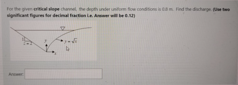 Solved For the given critical slope channel, the depth under | Chegg.com