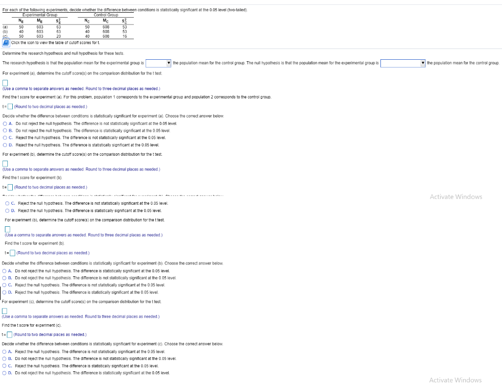 For each of the following experiments, decide whether | Chegg.com