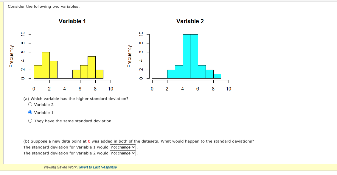 Solved Consider the following two variables: Variahla 1 | Chegg.com