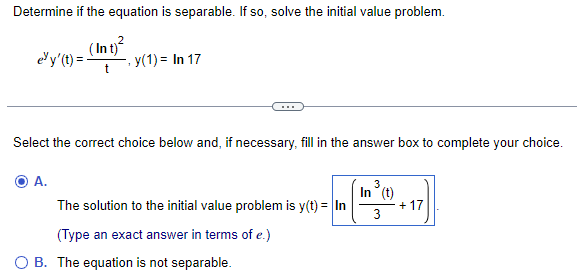 Solved Determine if the equation is separable. If so, solve | Chegg.com
