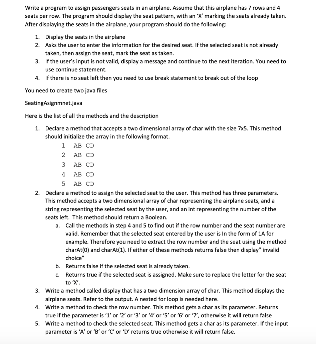 Solved Write a program to assign passengers seats in an | Chegg.com