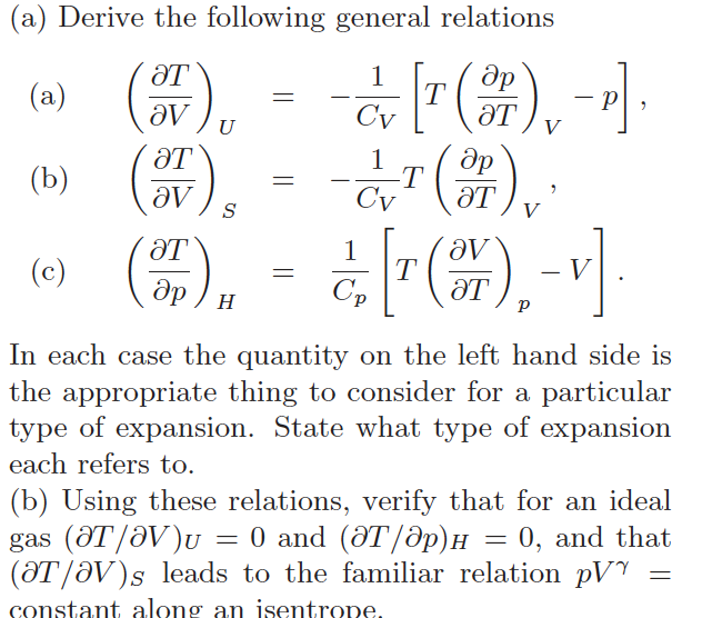 Solved (a) Derive the following general relations (a) (). = | Chegg.com