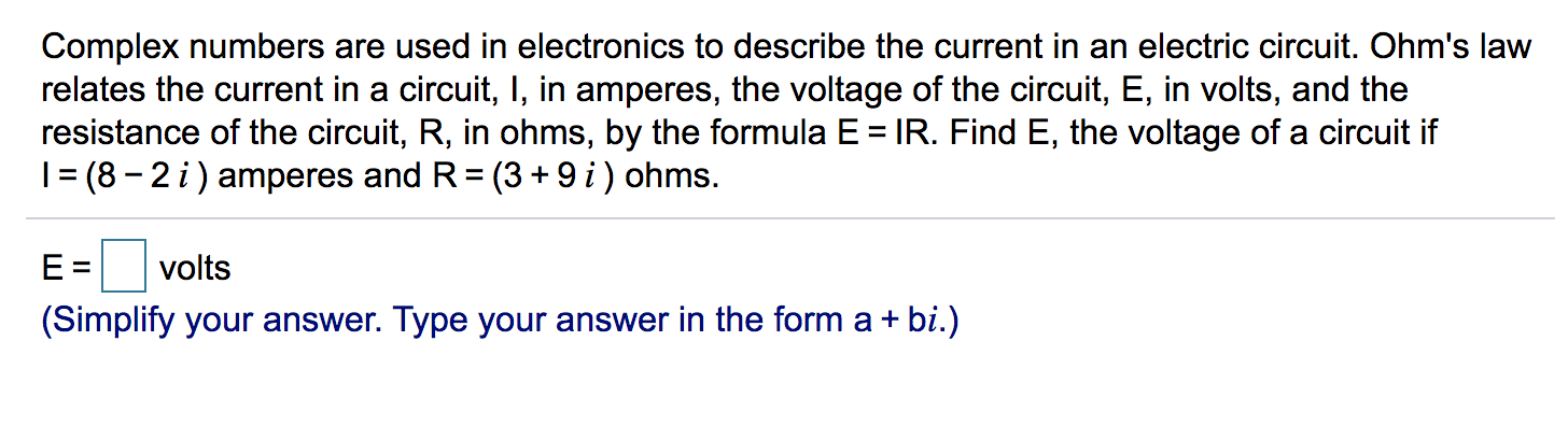Solved Complex numbers are used in electronics to describe | Chegg.com