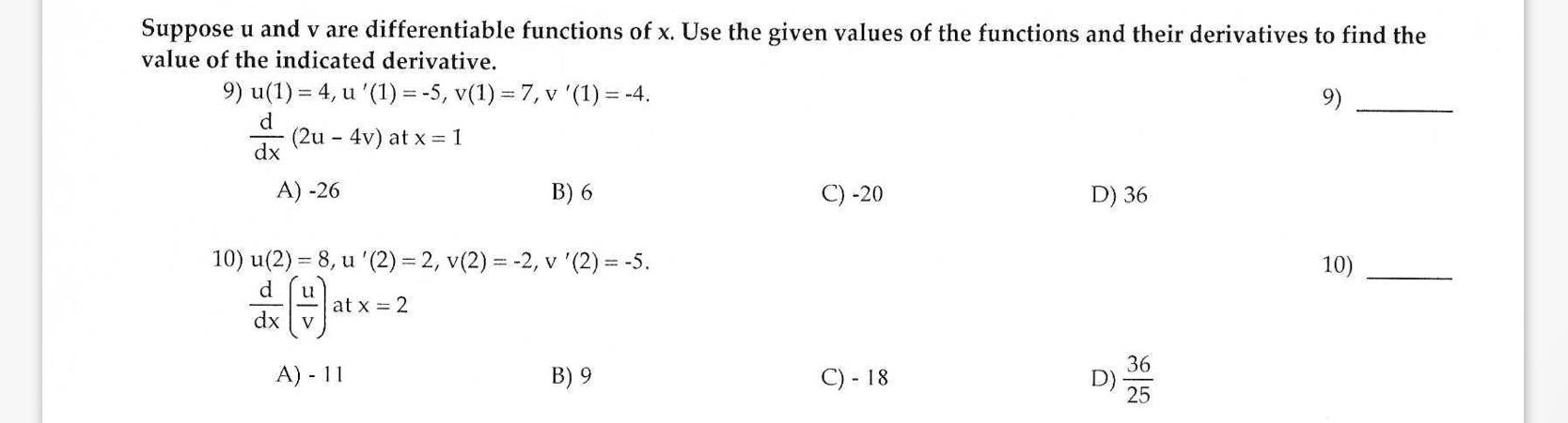 Solved Suppose u and v are differentiable functions of x. | Chegg.com