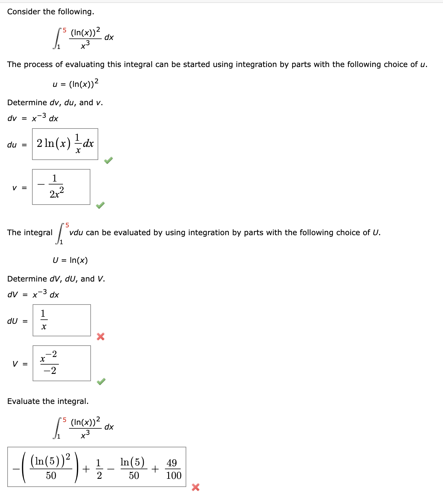 Solved Consider the following.∫15(ln(x))2x3dxThe process of | Chegg.com