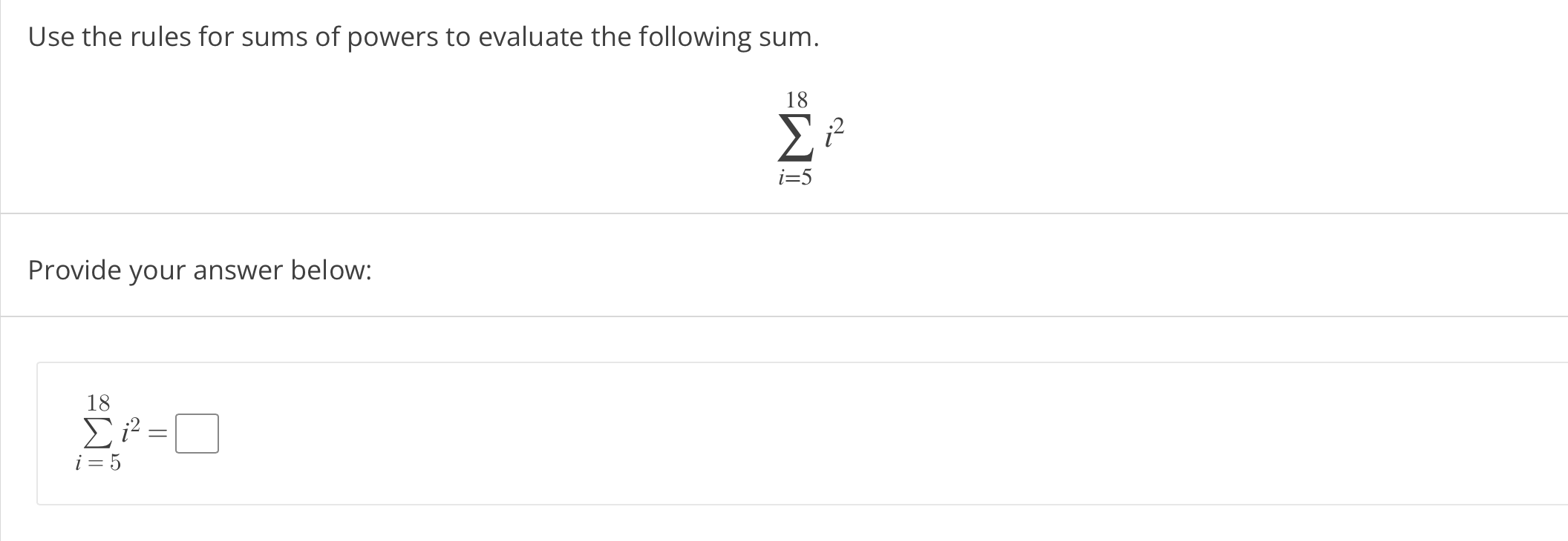 Solved Use the rules for sums of powers to evaluate the | Chegg.com