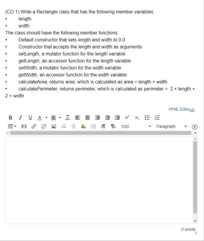 Solved (CO 1) Write a Rectangle class that has the following | Chegg.com