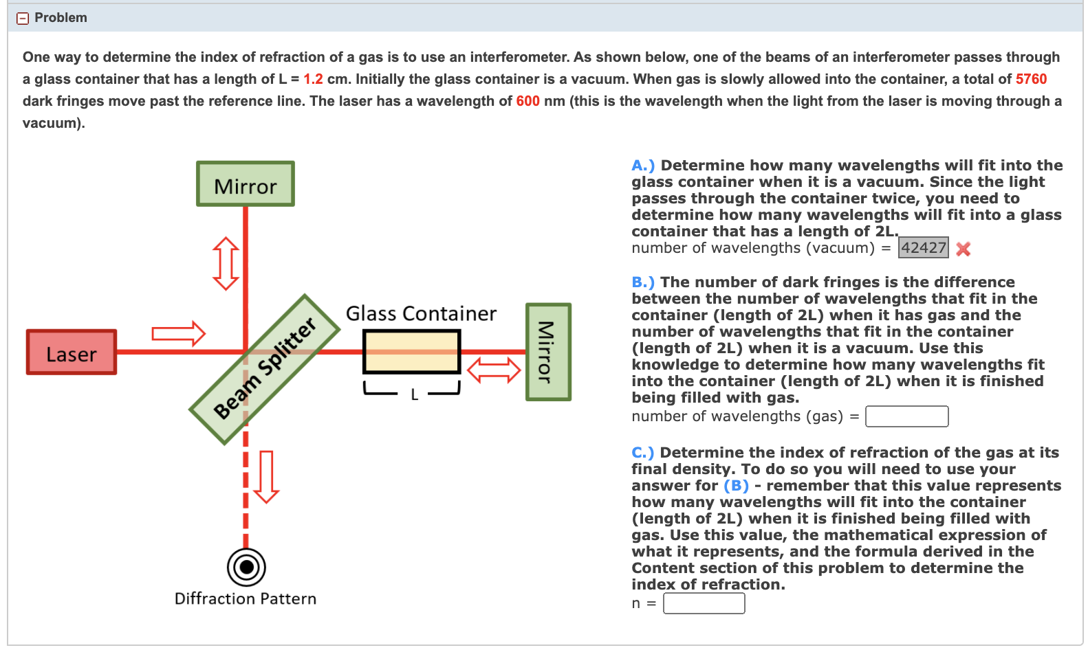 Solved One way to determine the index of refraction of a gas | Chegg.com