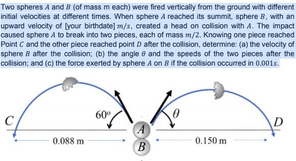 Solved Two spheres A and B (of mass m each) were fired | Chegg.com