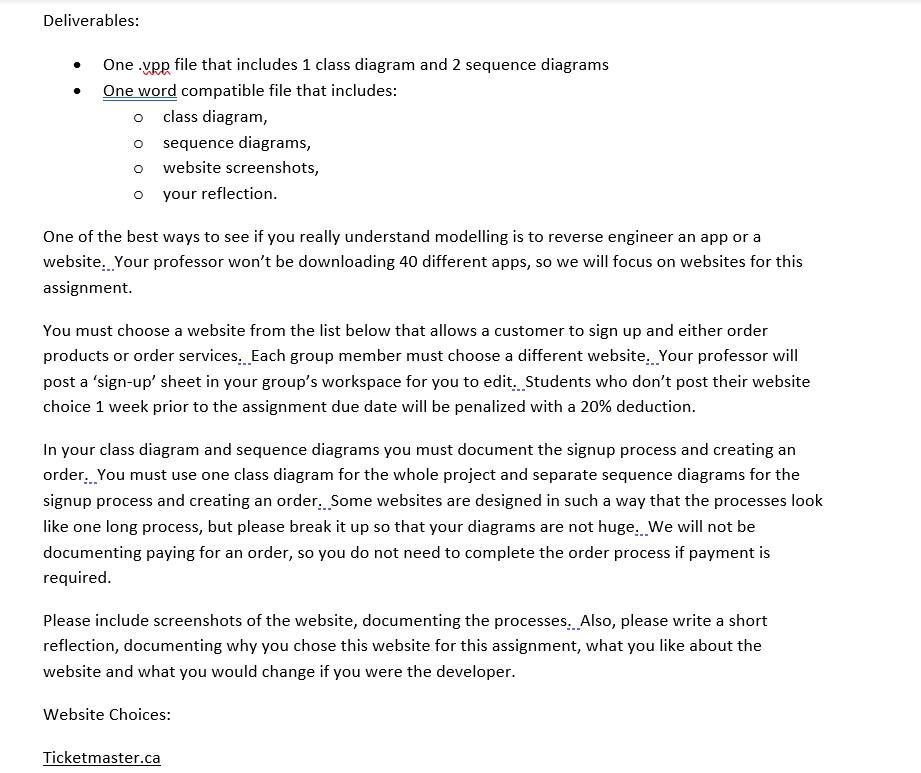 Deliverables: One.vpp file that includes 1 class | Chegg.com